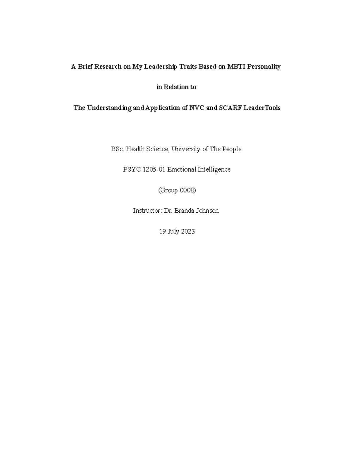 Psyc 1205 01 Emotional Intelligence Unit 05 Written Assignment Psyc