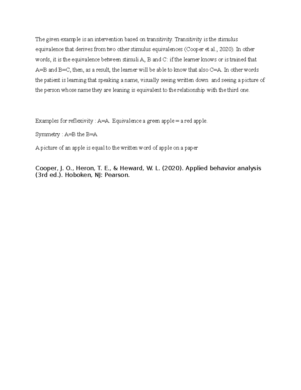 The given example is an intervention based on transitivity ...