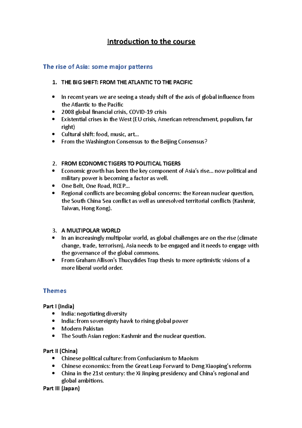 Defining Asia Pacific - Intro - Introduction to the course The rise of ...