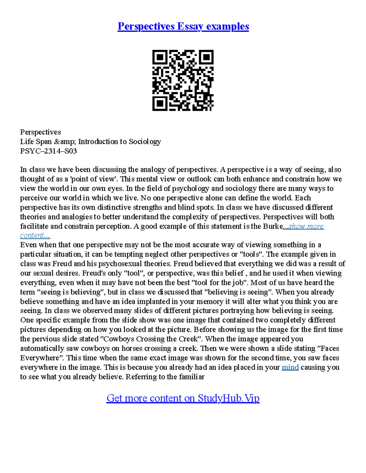 Essay Form Example - Perspectives Essay examples Perspectives Life Span ...