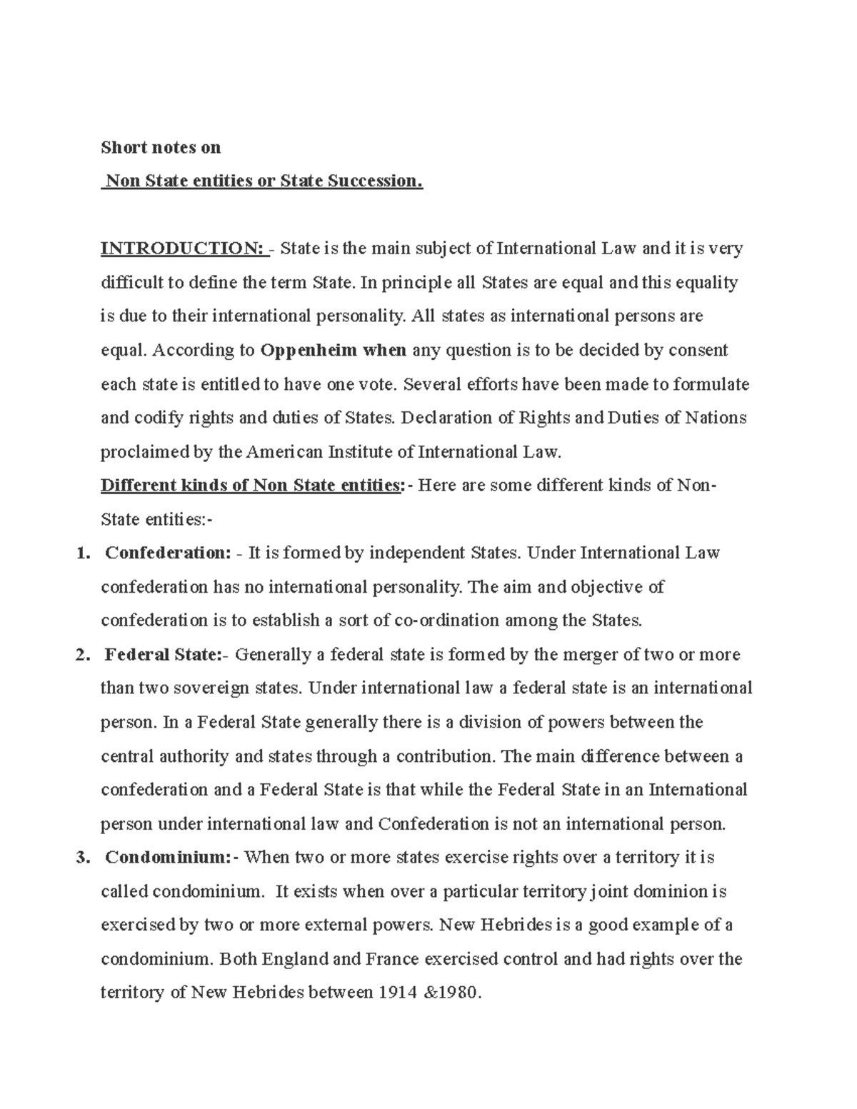 Inter - Code - Short notes on Non State entities or State Succession ...