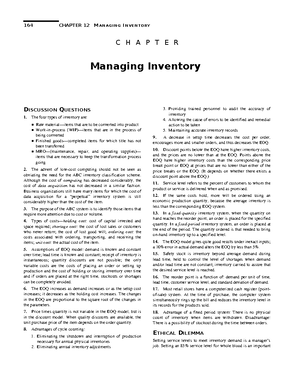 Operations management Chapter 12 Solution Managing Inventory - C H A P ...