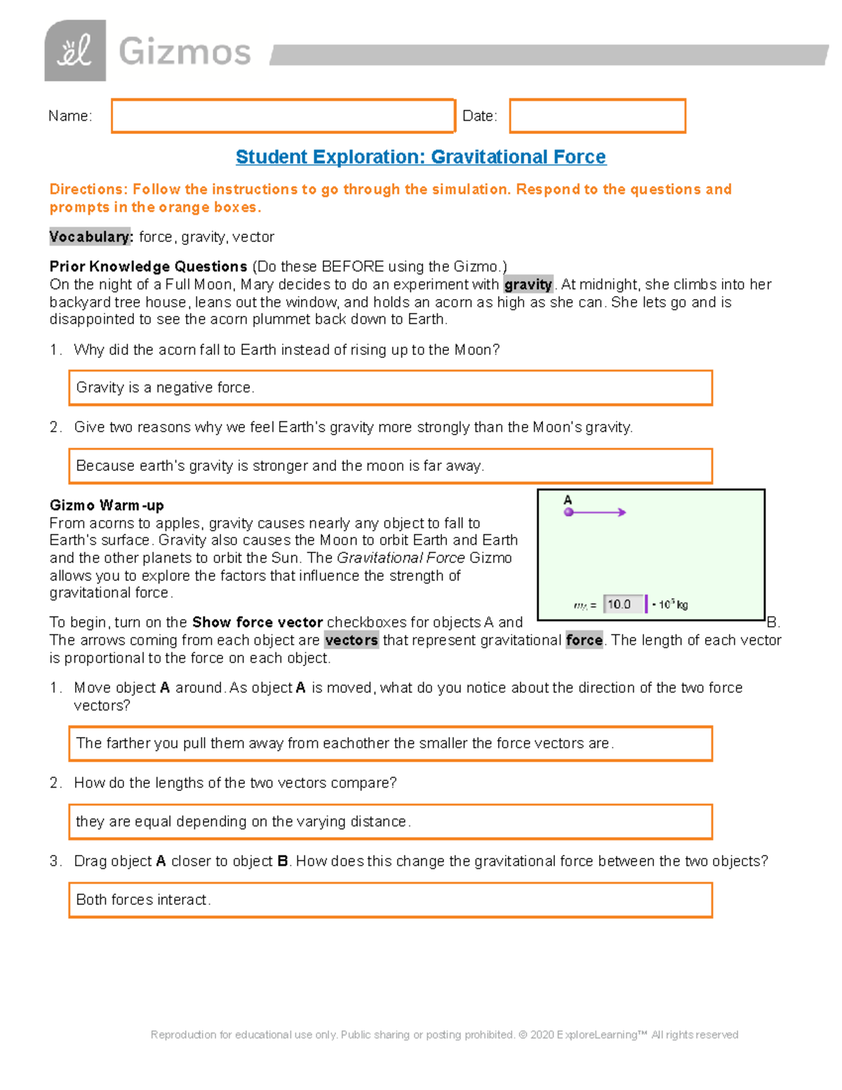 Copy of Gravitational Force SE - Name: Date: Student Exploration ...