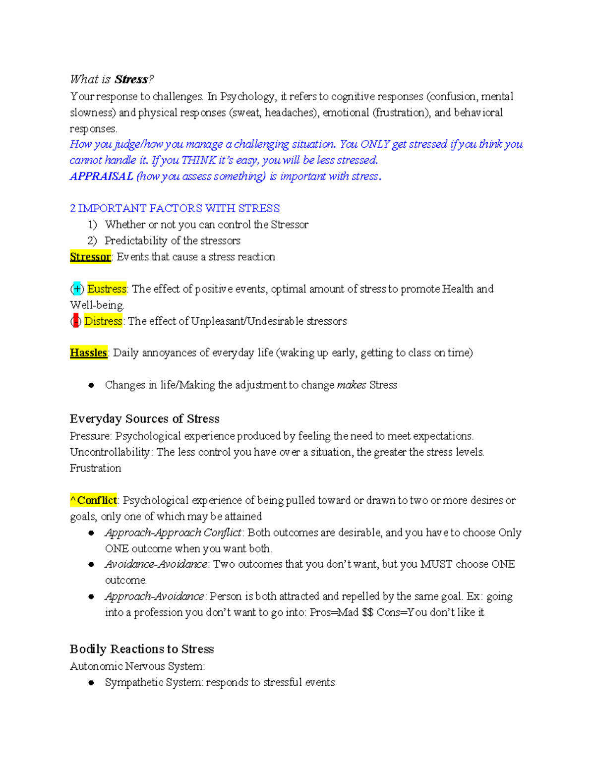 Chapter 11 - Stress - Lecture notes 1 - What is Stress ? Your response ...