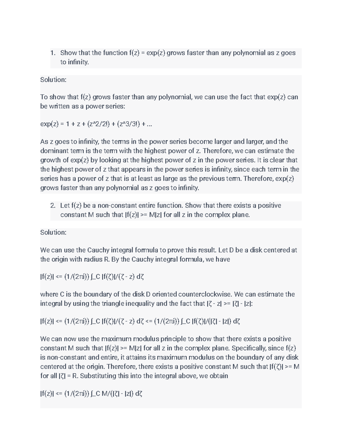 Complex Analysis Growth and Distribution of Values Problems - Show that ...