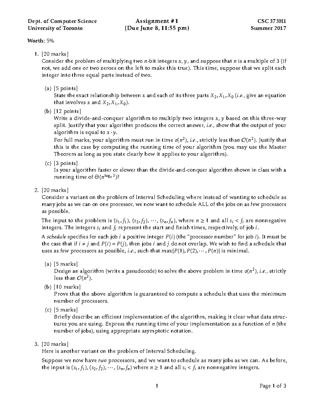 A1 handout - Dept. of Computer Science University of Toronto Assignment ...