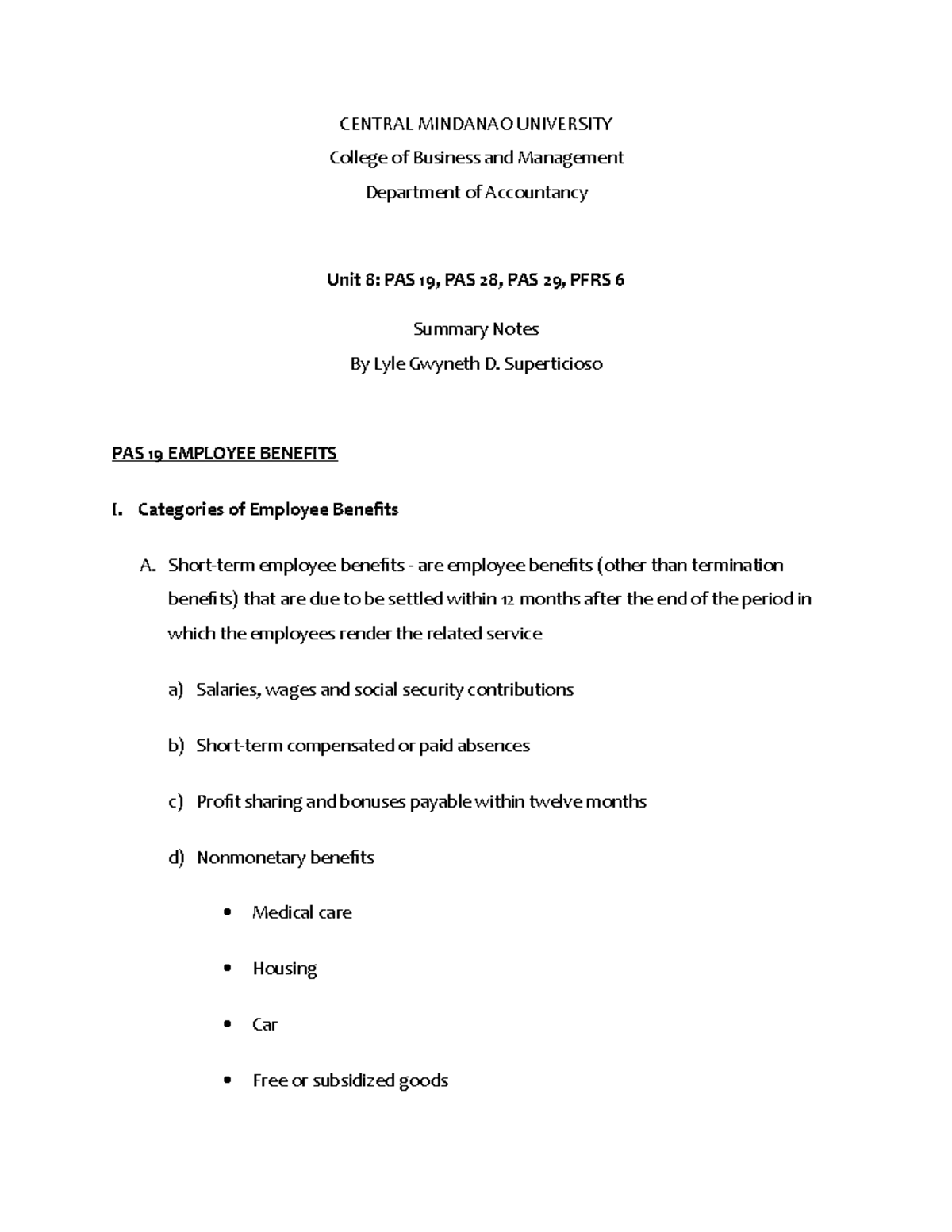 Unit 8 PAS 19, PAS 28, PAS 29, PFRS 6 - CENTRAL MINDANAO UNIVERSITY ...