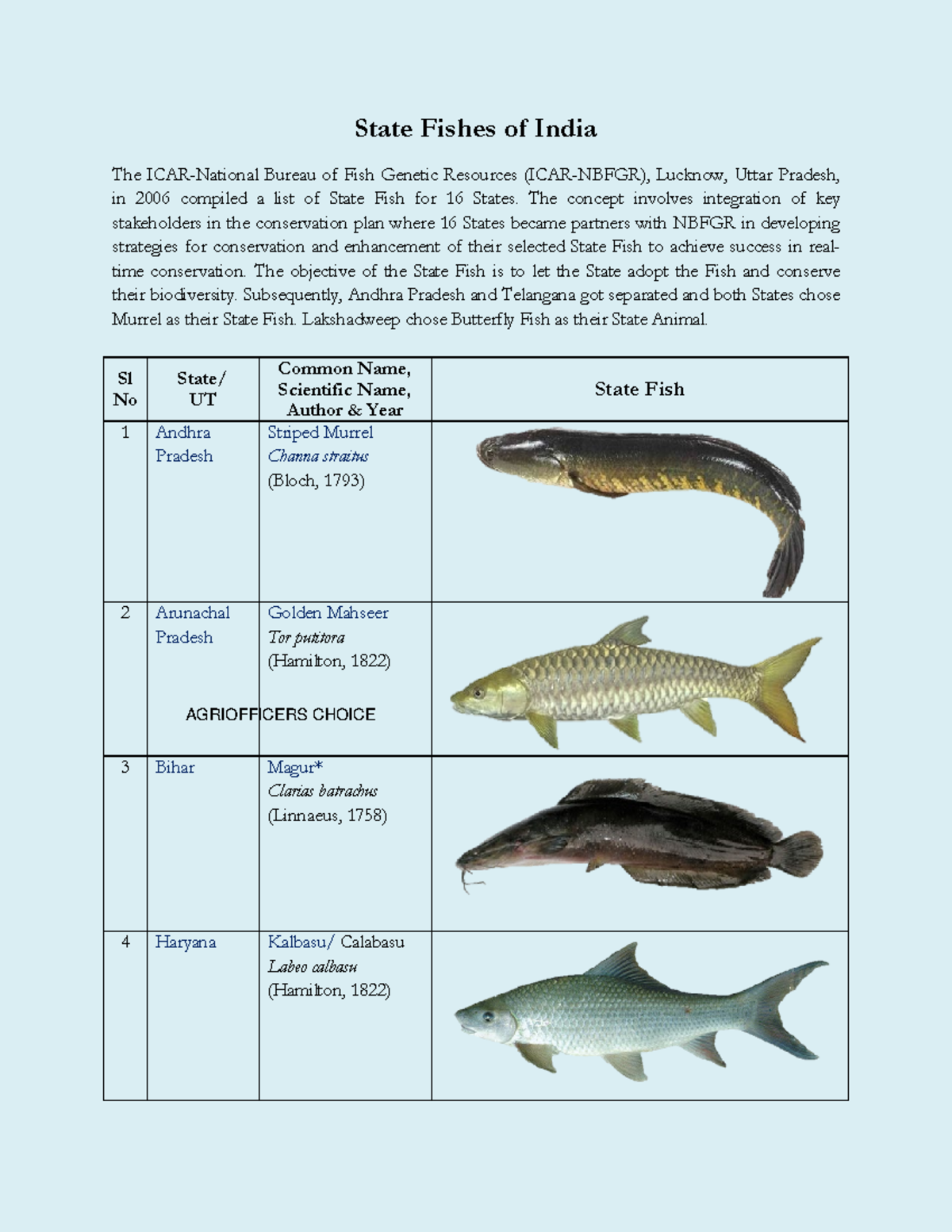State Fishes of India NFDB 1 - State Fishes of India The ICAR-National ...