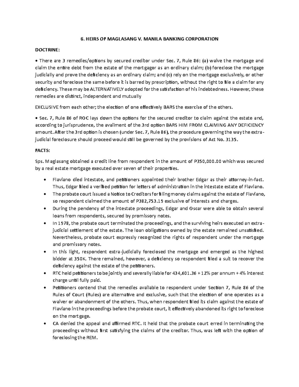 CASE Digest Specpro - 6. HEIRS OF MAGLASANG V. MANILA BANKING ...