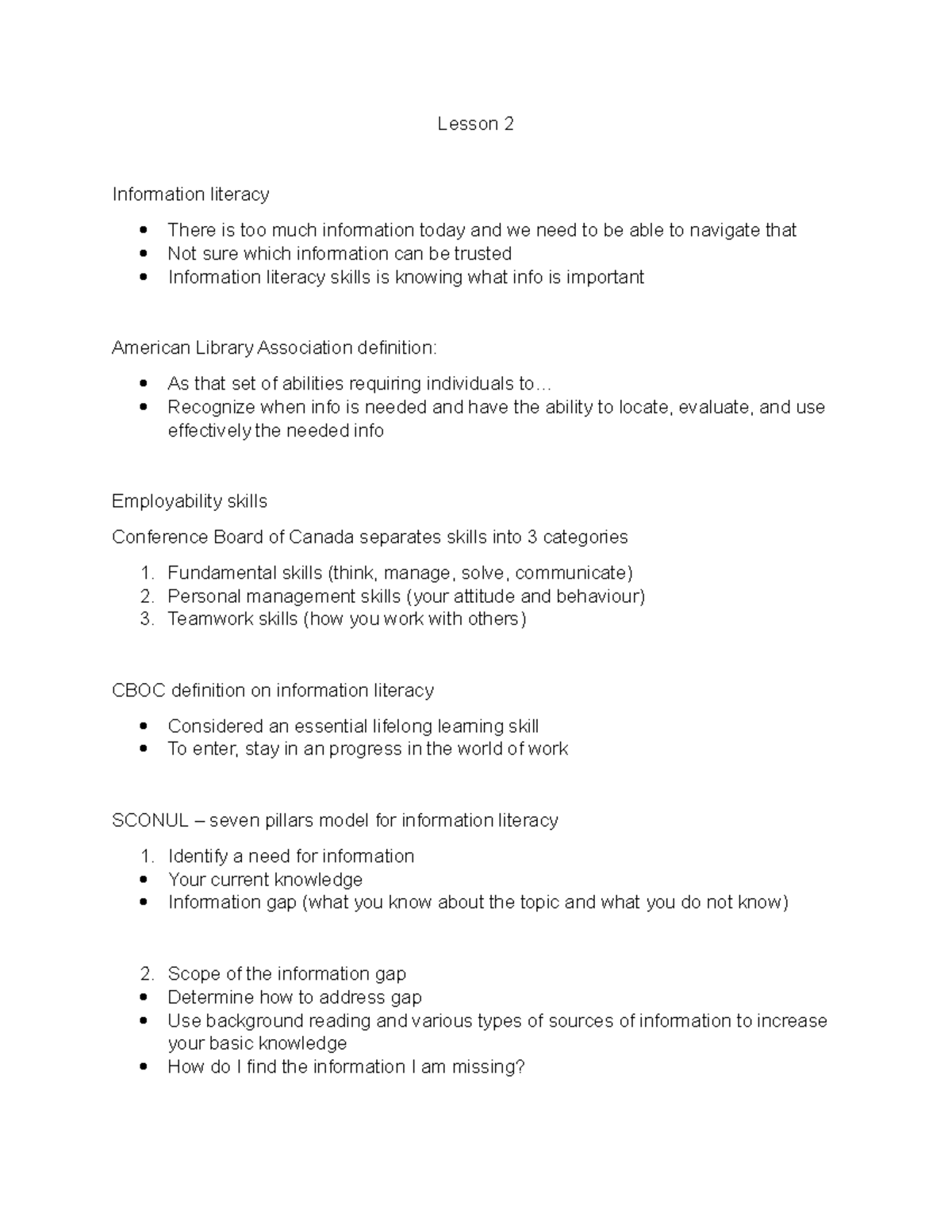 Notes from year 2020 lesson 1 to 3 - Lesson 2 Information literacy ...