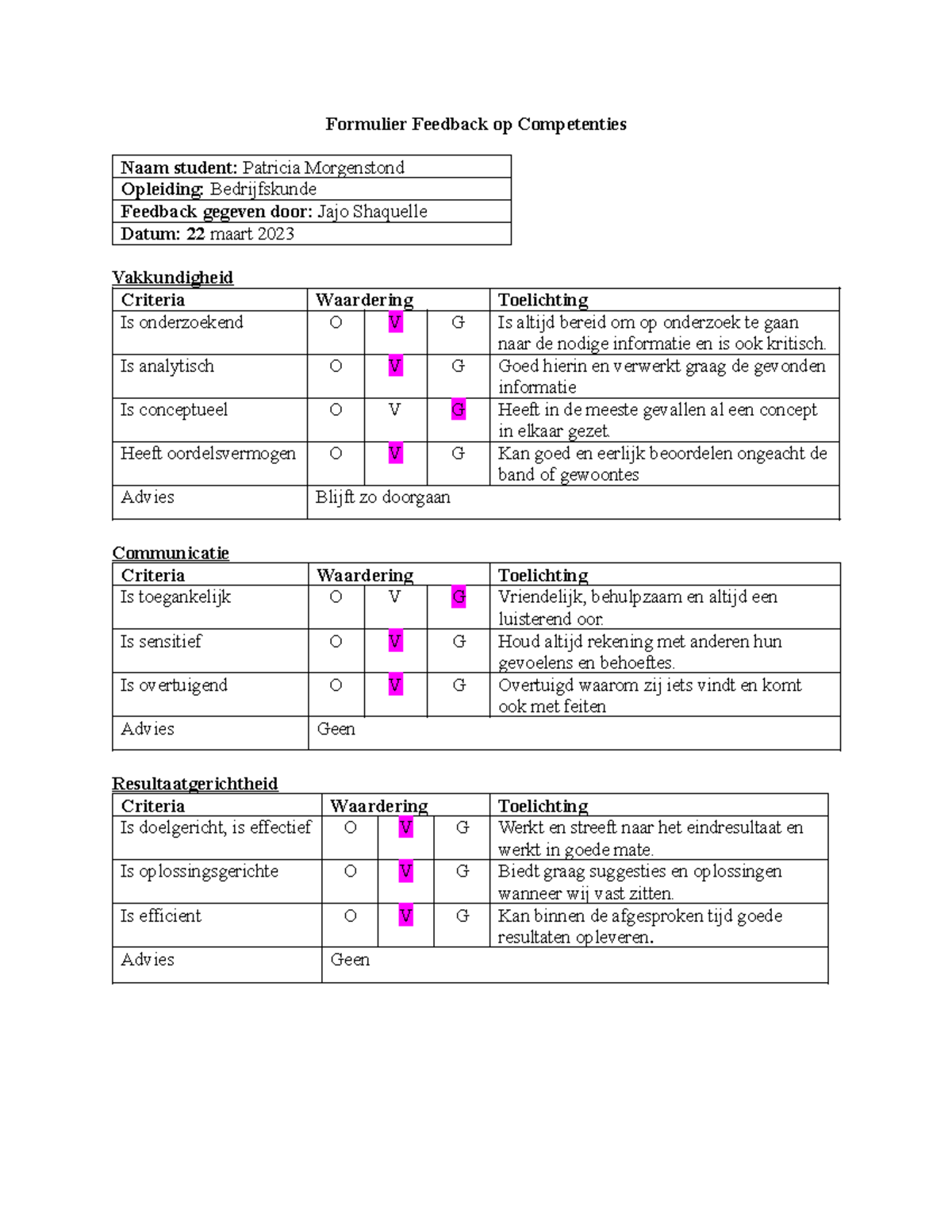 Feedback op Competenties Onderzoek en Rapportage Gabriele Kasandikromo ...