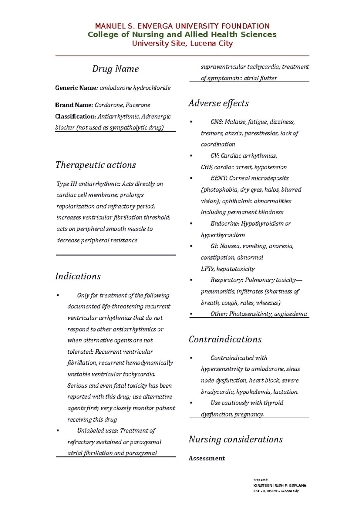 Amiodarone hydrochloride - DRUG Study - MANUEL S. ENVERGA UNIVERSITY ...