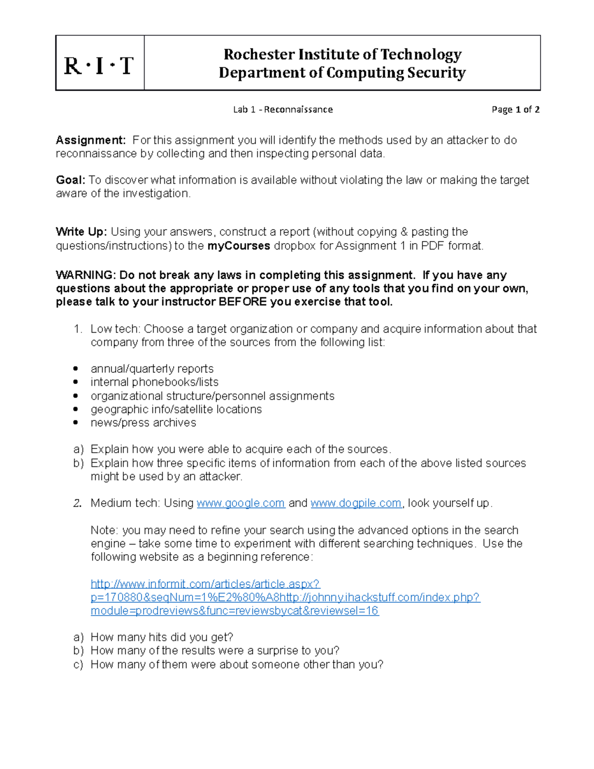 Assignment 1 Recon on Information Security and How to protect ...