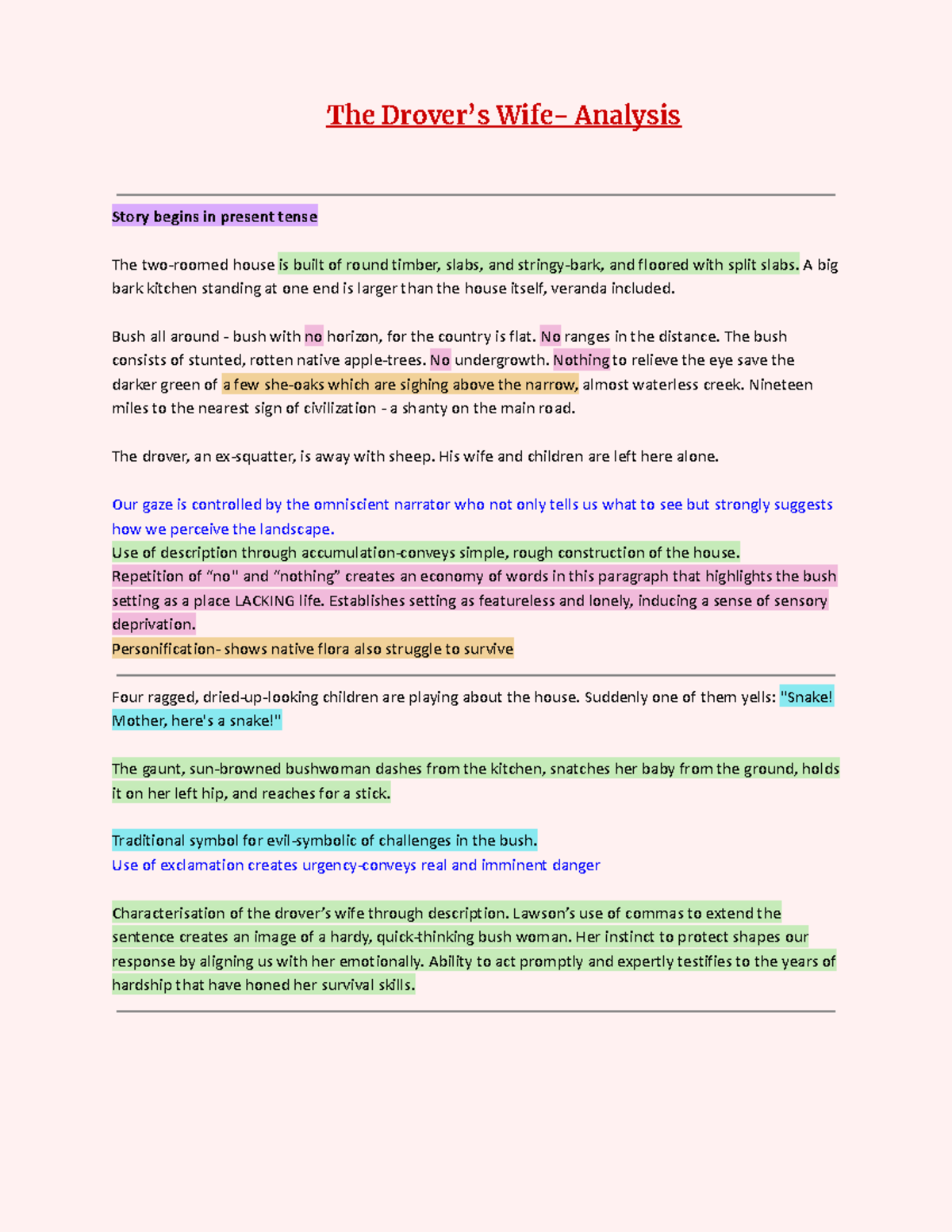 The Drover’s Wife- Analysis - The Drover’s Wife- Analysis Story begins ...