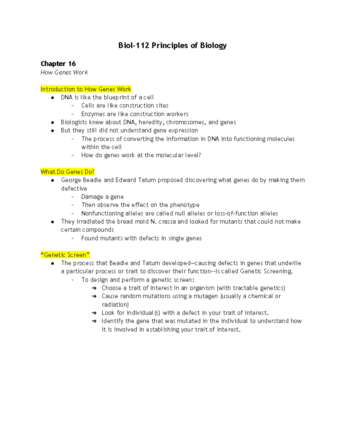 Biol-112 Principles of Biology Chapter 16 - crassa and looked for ...