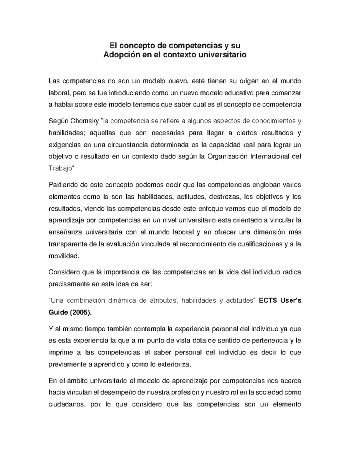 El concepto de competencias y su Adopción en el contexto universitario - El concepto de ...