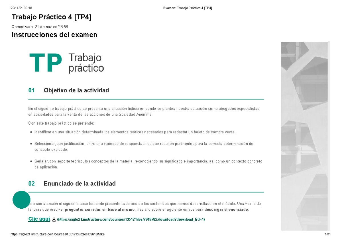 Examen [TP4] 78% contabilidad basica - Trabajo Práctico 4 [TP4] Comenzado: 21 de nov en 23 ...