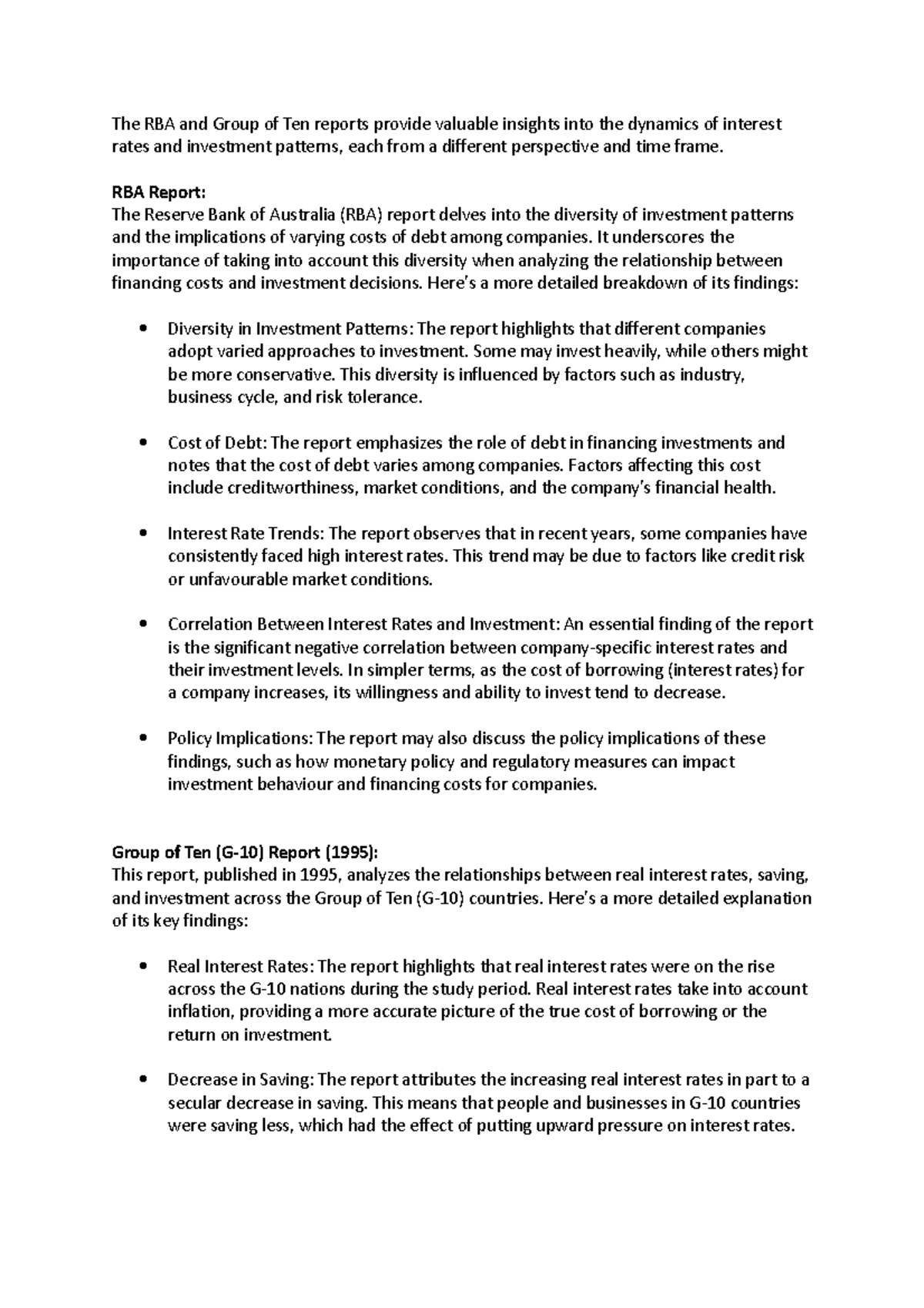 The RBA and Group of Ten reports - RBA Report: The Reserve Bank of ...