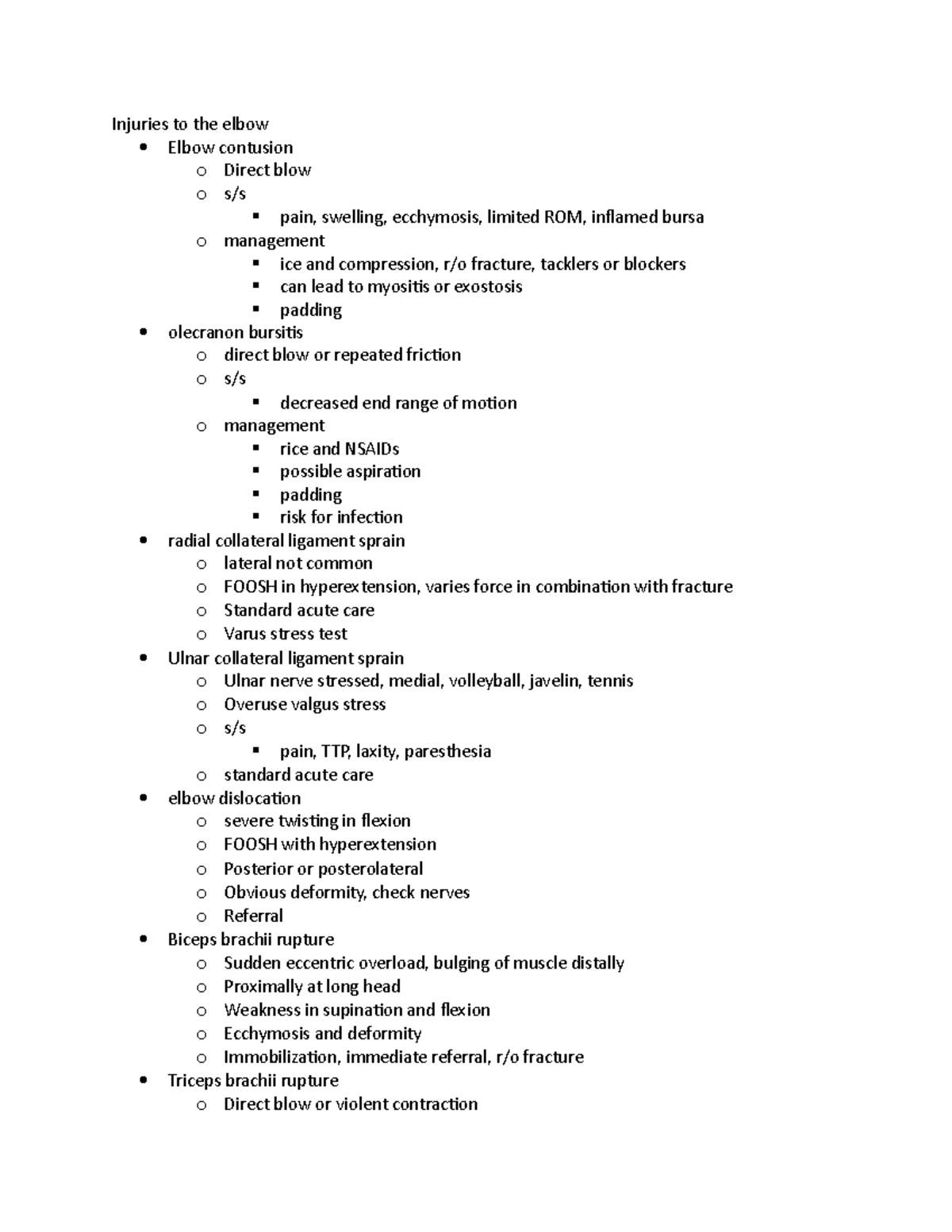 Injuries to the elbow - Studocu