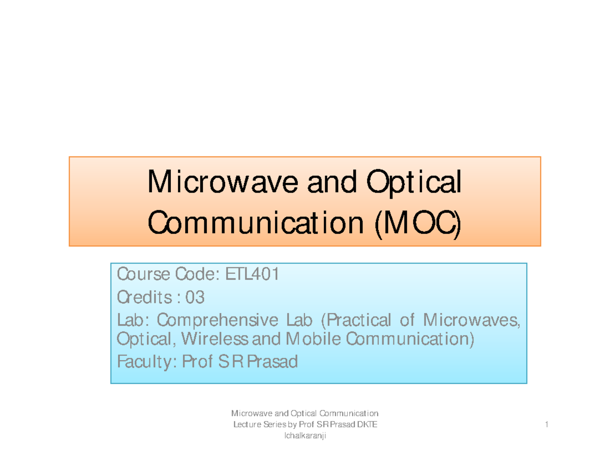 Microwave Online lecture 1 - Microwave and Optical Communication (MOC ...