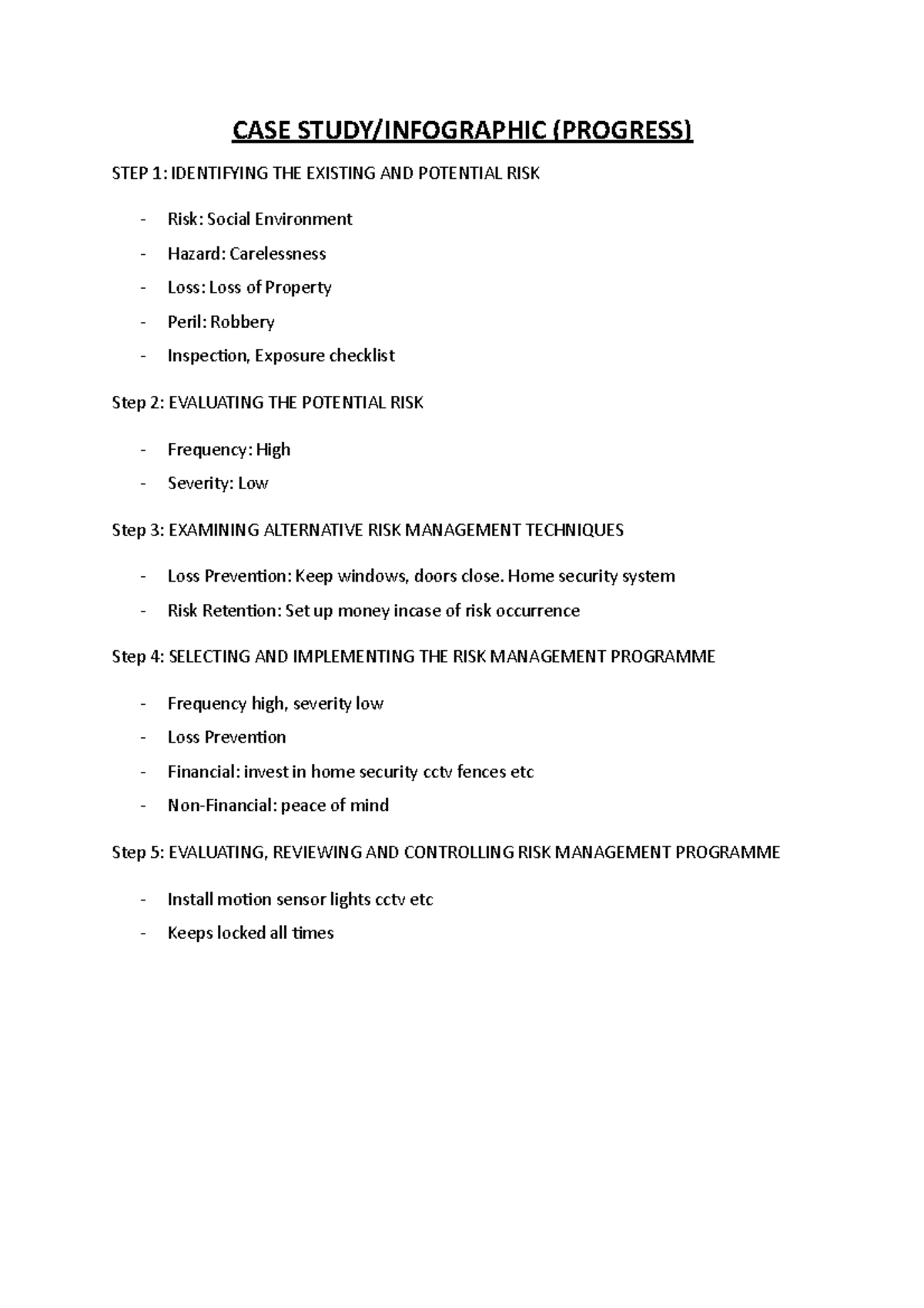 CASE Study ( Progress) - Risk and Insurance - UiTM - Studocu