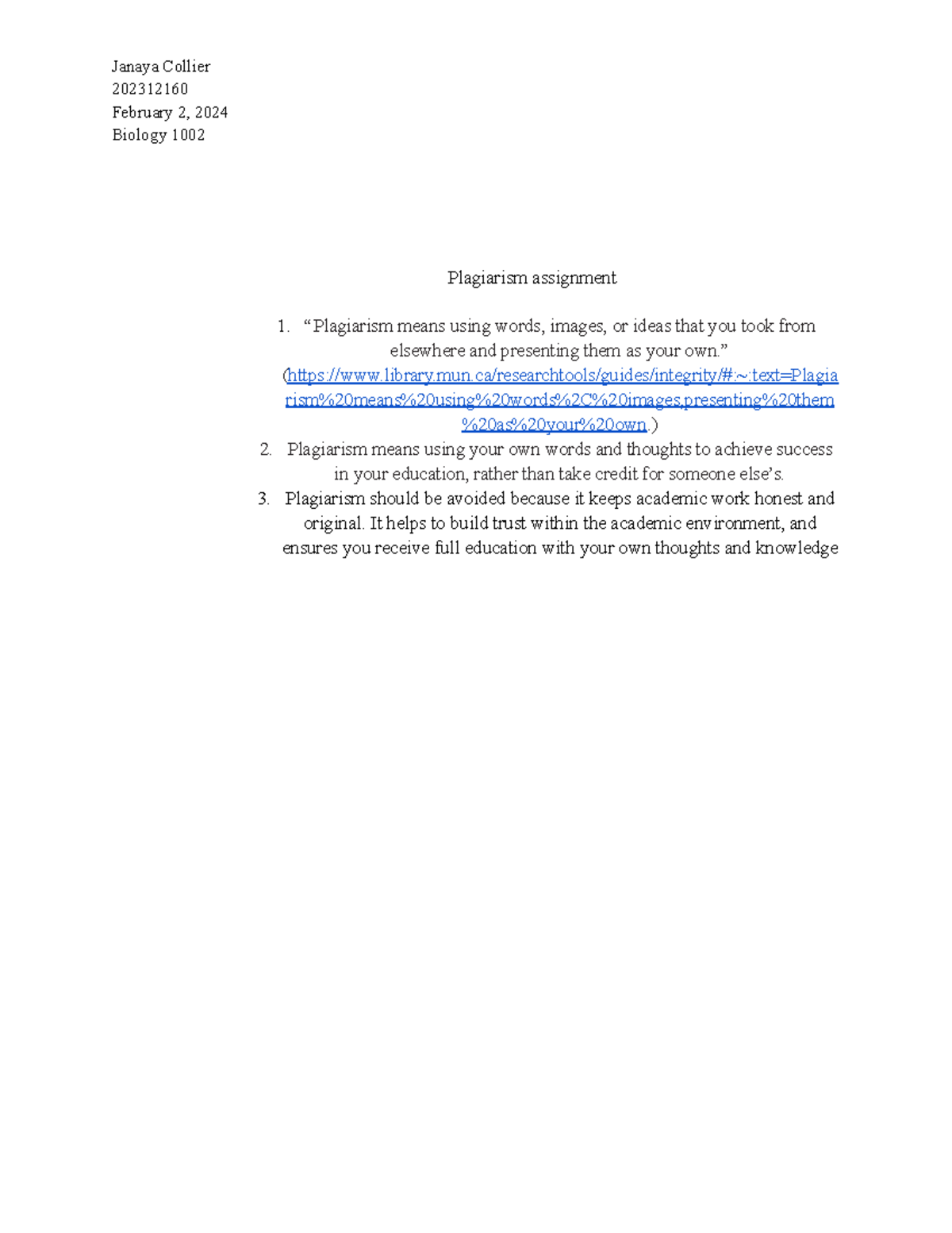 Bio research assignment - 202312160 February 2, 2024 Biology 1002 ...