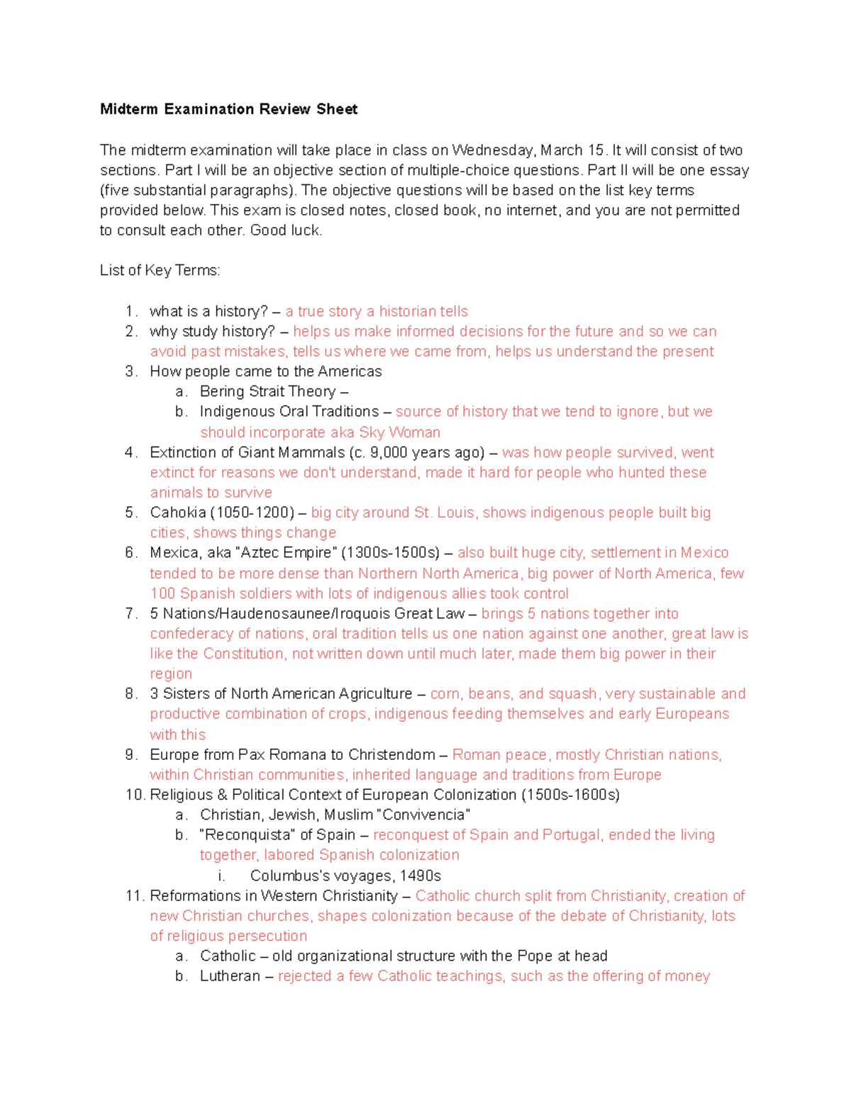 HIS 201 Midterm Examination Review Sheet - Midterm Examination Review ...