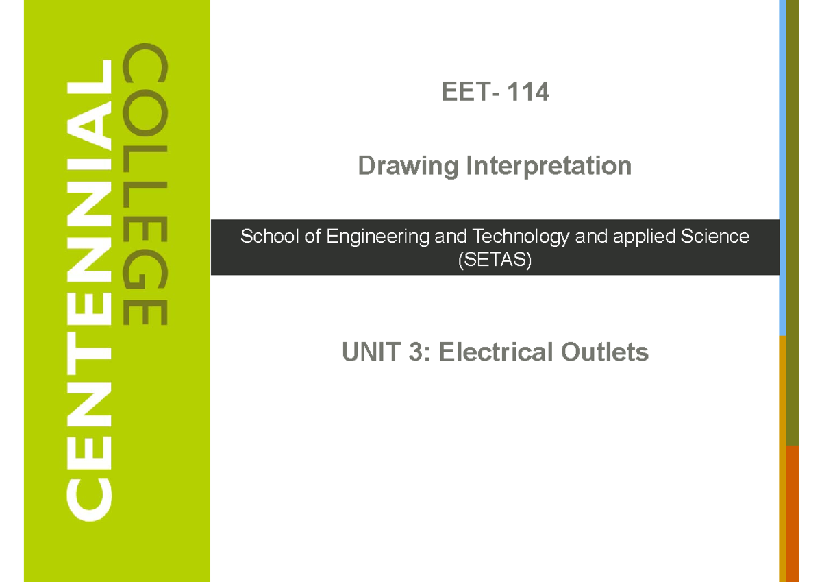Drawing Interpretation- (W3)unit 3 - Canadian ElectricalCode 1 EET- 114 Drawing Interpretation ...