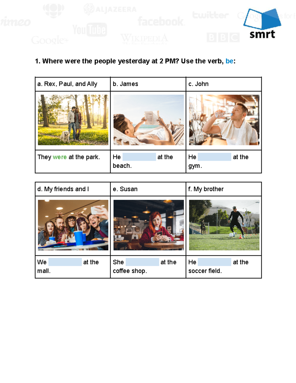 ENGL110 Grammar 9-1 Past Simple - 1. Where were the people yesterday at ...