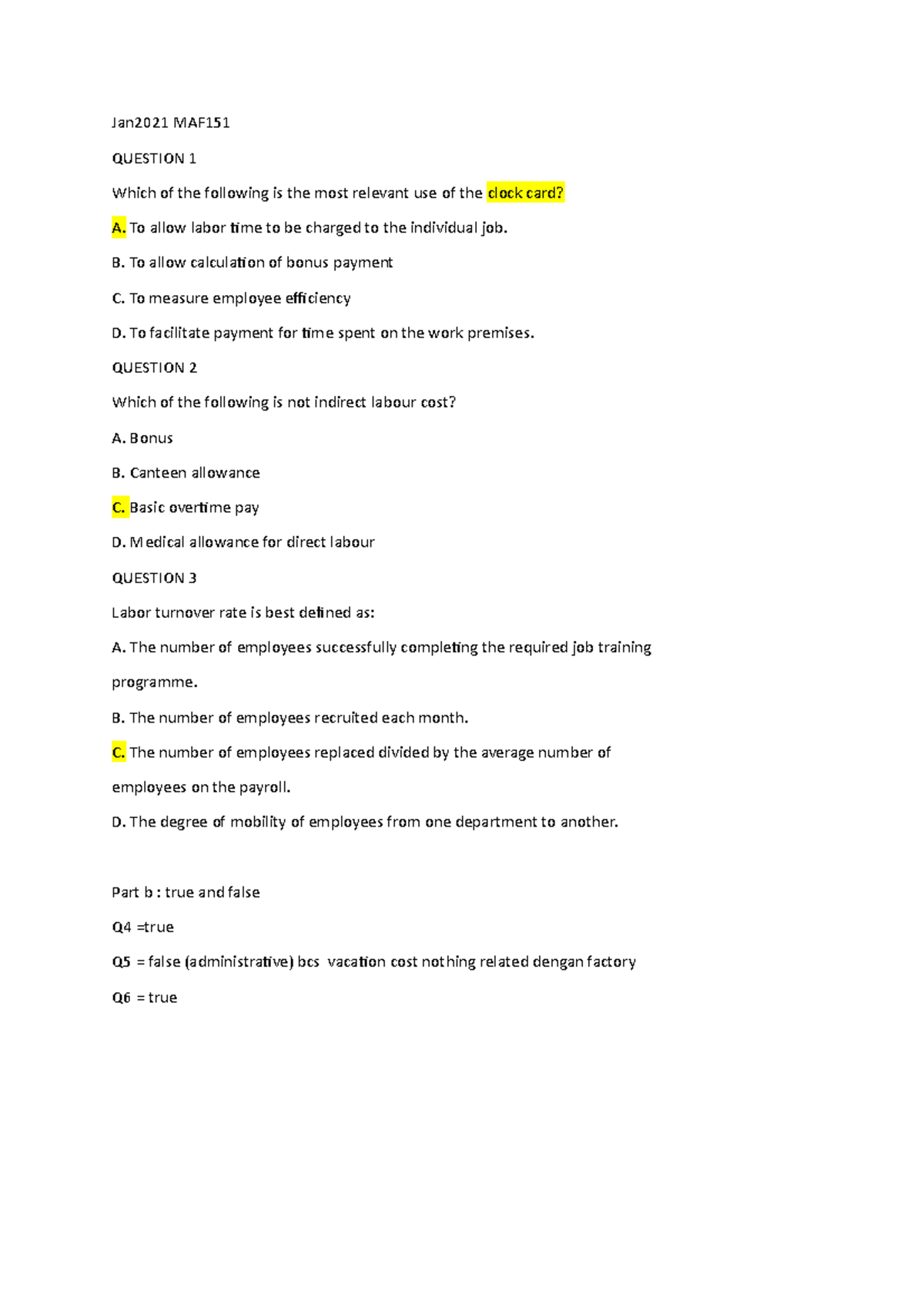 Test 2 JAN2021 MAF151 - Jan2021 MAF QUESTION 1 Which of the following ...