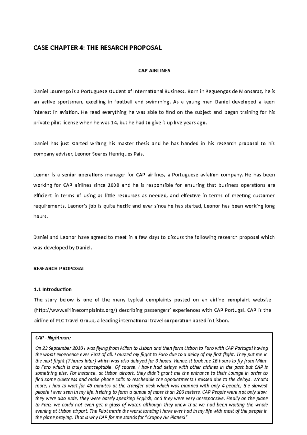 E8 Casechapter 4 Capairlines - CASE CHAPTER 4: THE RESARCH PROPOSAL CAP ...