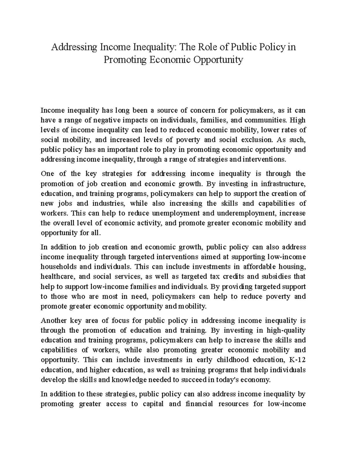 Addressing Income Inequality The Role of Public Policy in Promoting ...