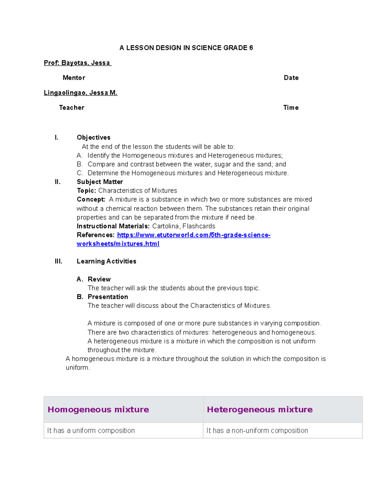 A Lesson Design IN Science Grade 6 - A LESSON DESIGN IN SCIENCE GRADE 6 ...