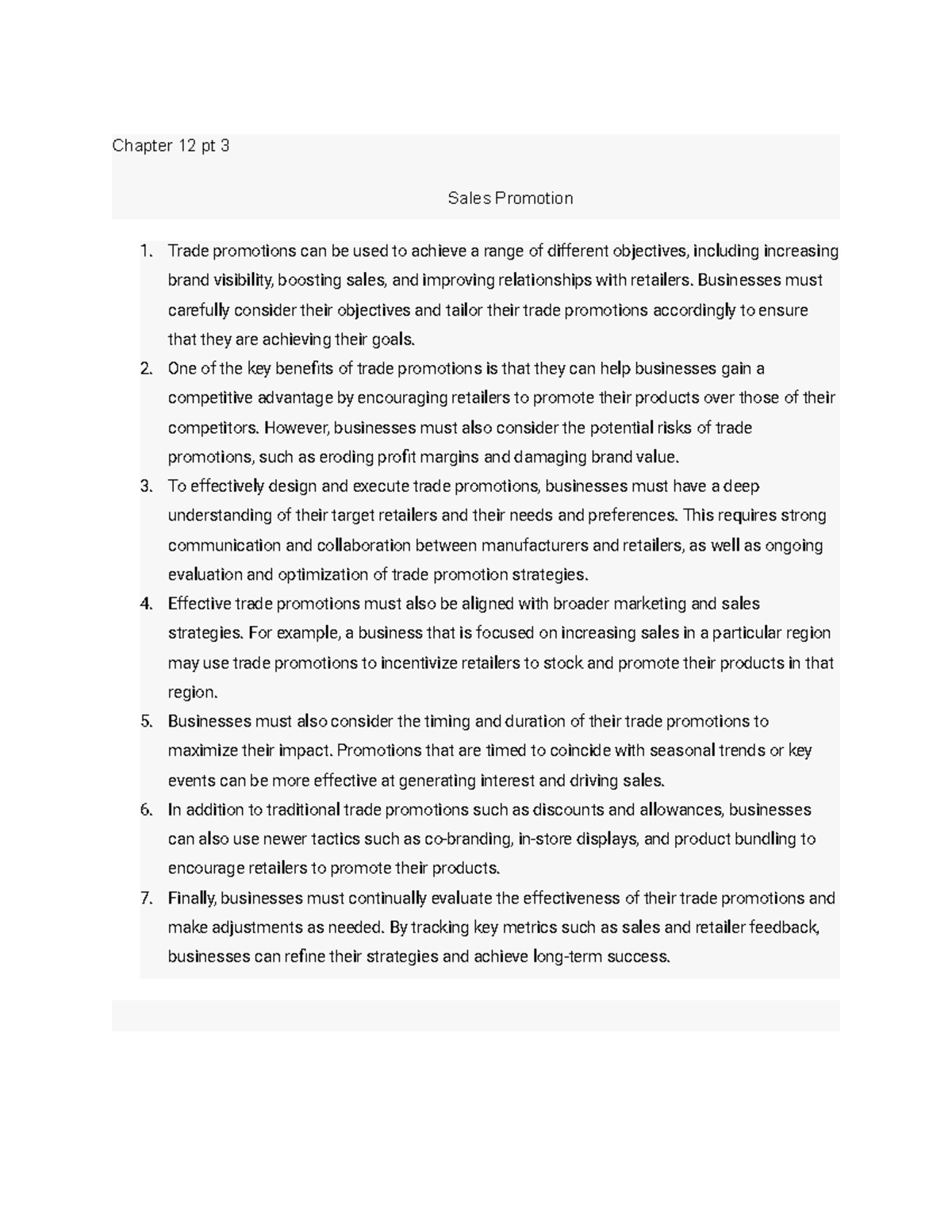 Mkt 348 notes chap 12 pt 3 - Chapter 12 pt 3 Sales Promotion Trade ...