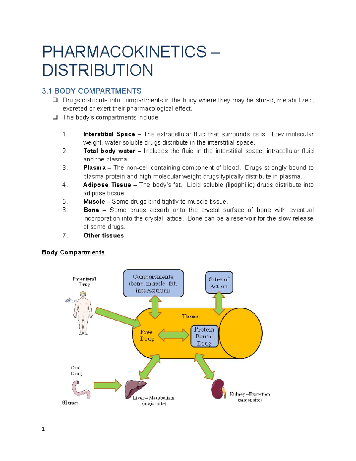 Module 3 - PHARMACOKINETICS – DISTRIBUTION 3 BODY COMPARTMENTS Drugs ...