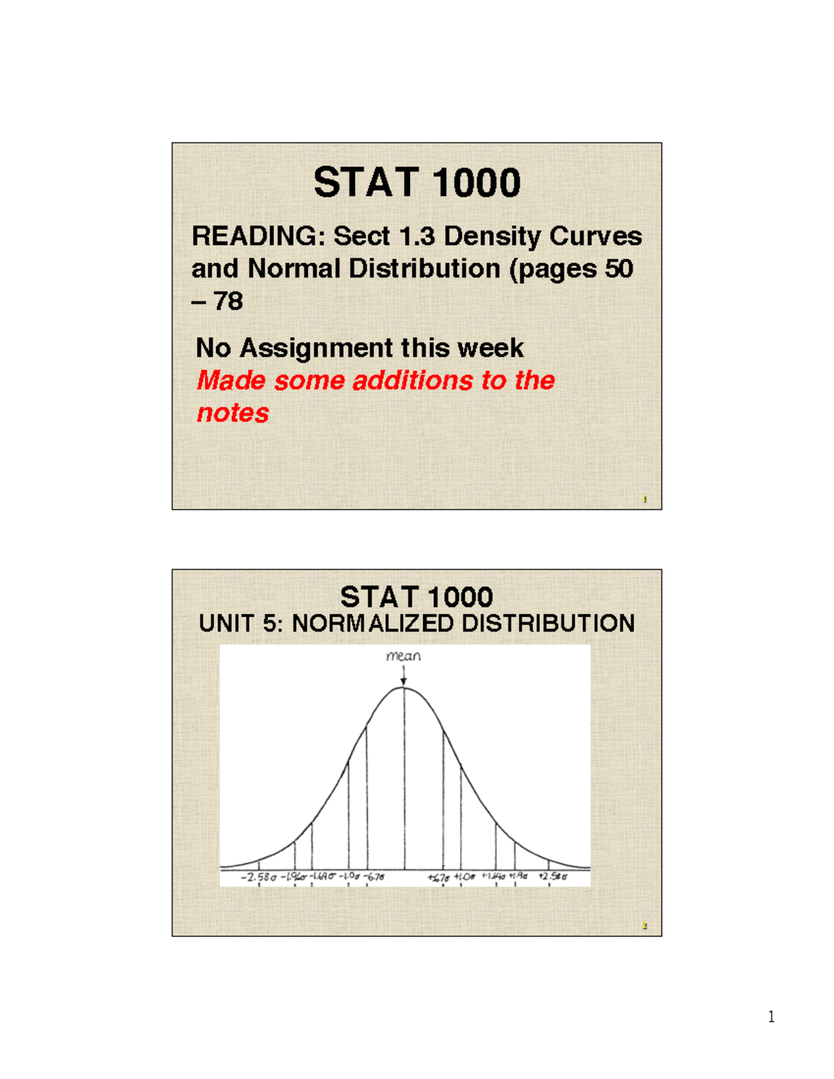 4. Updated Normal probability distribution - 1! STAT 1000! No ...