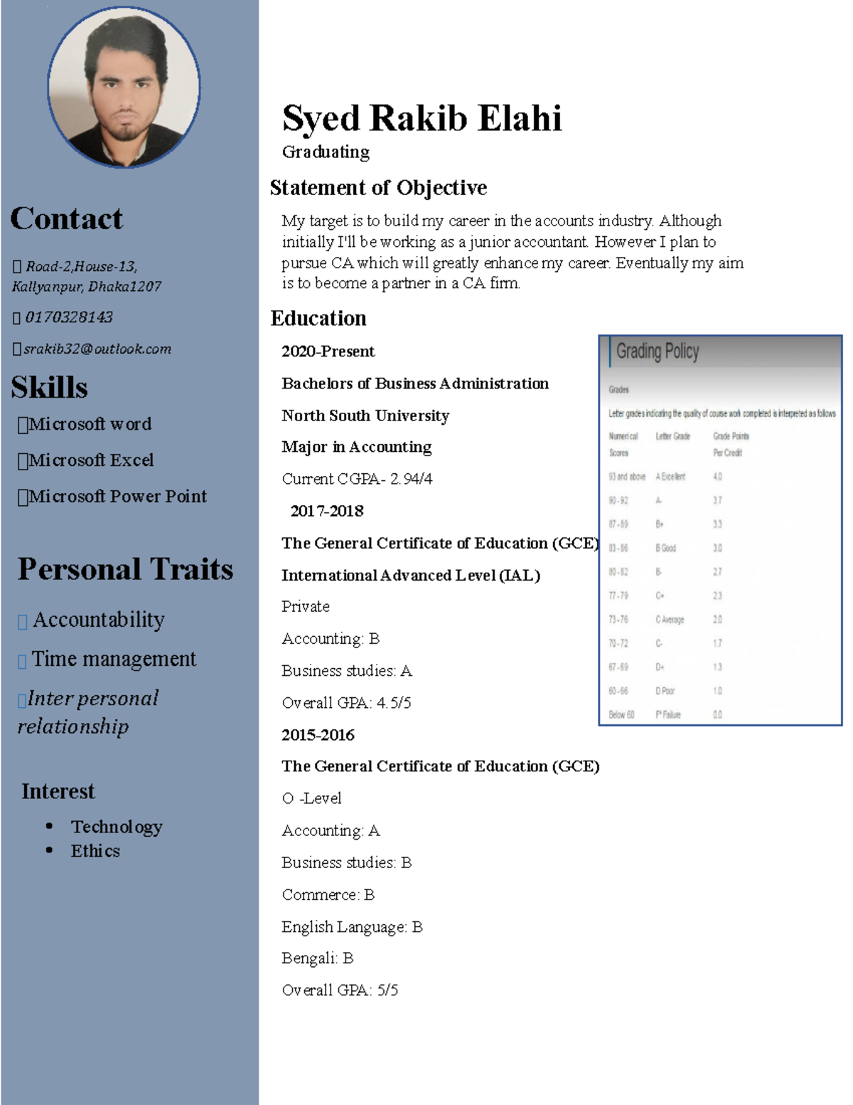 Syed Rakib Elahi CV - Syed Rakib Elahi Graduating Statement of Objective My target is to build ...