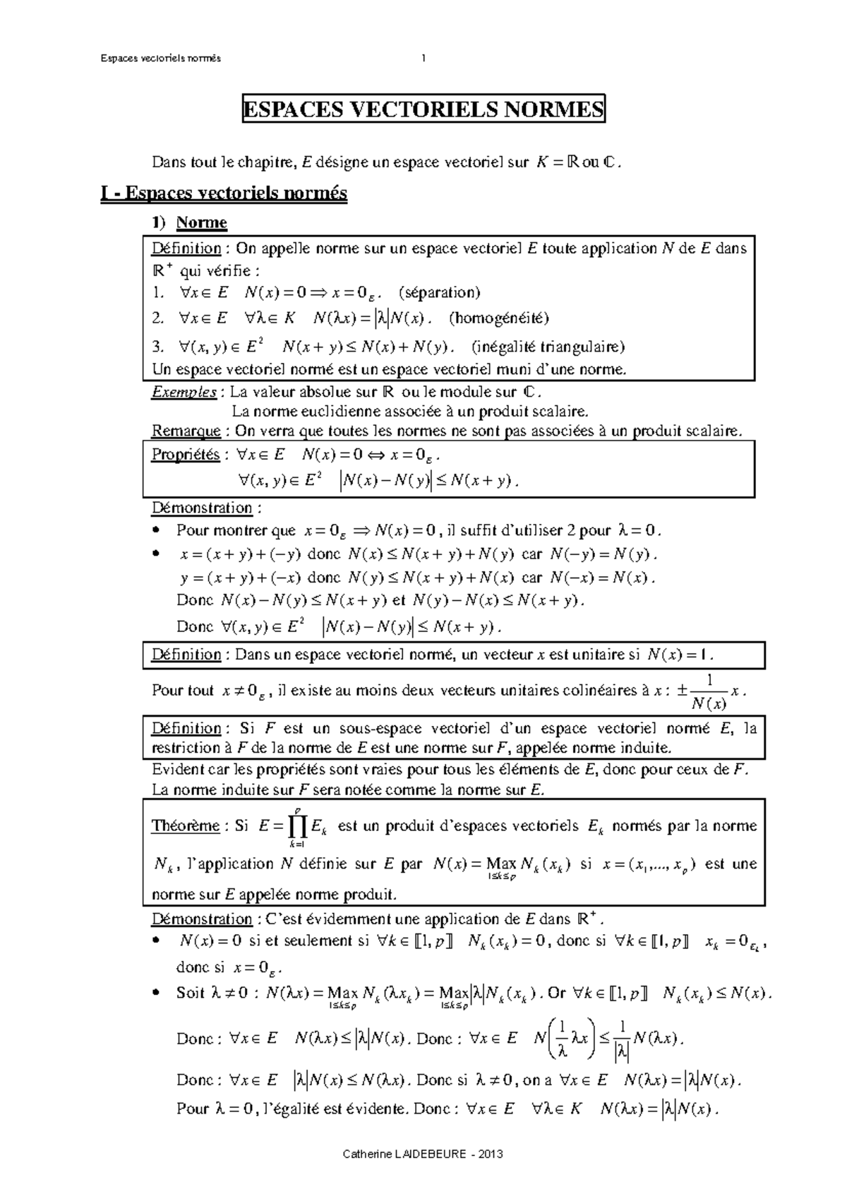 Espaces vectoriels normes - ESPACES VECTORIELS NORMES Dans tout le ...