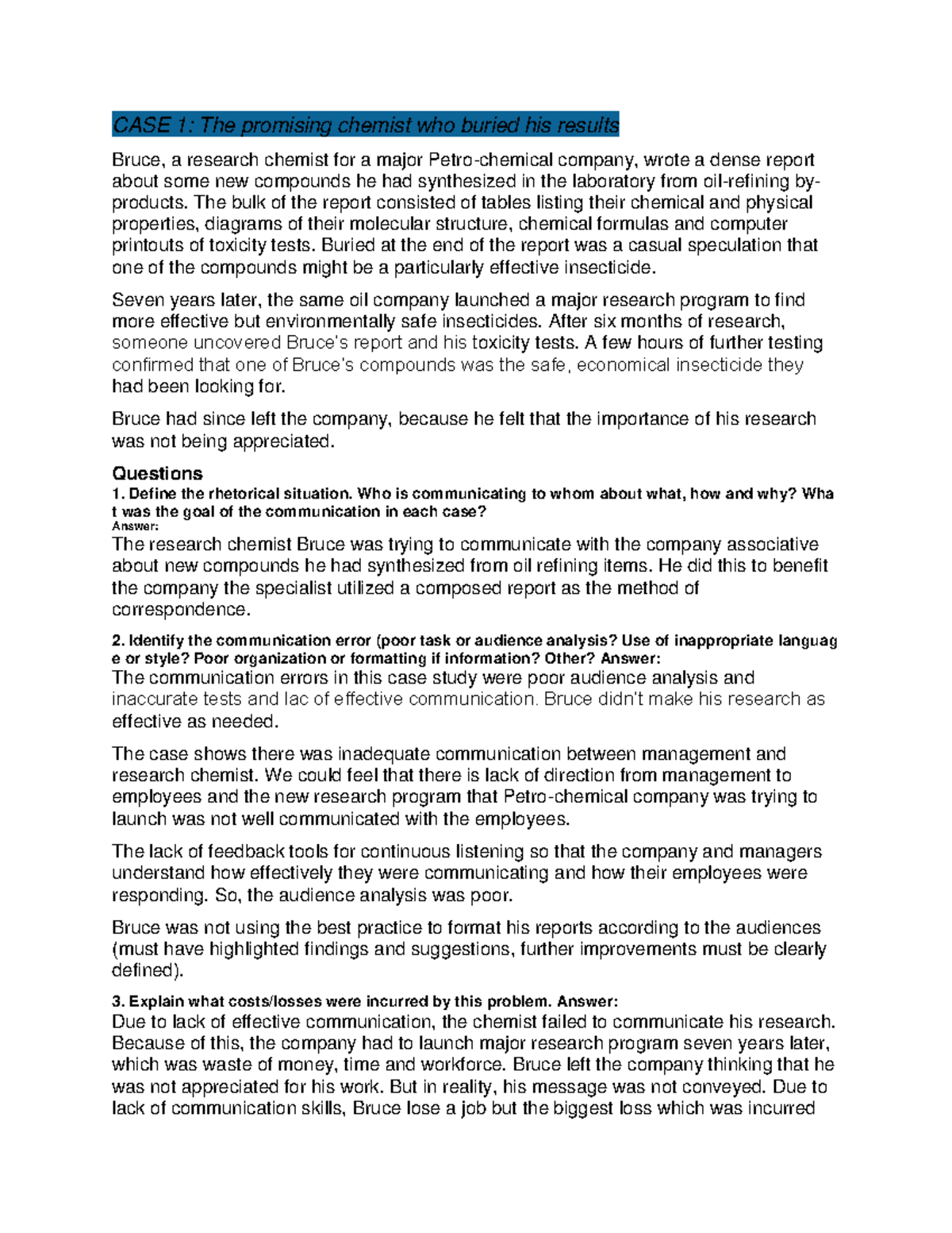 CASE 1 The co-op student who mixed up genres - CASE 1: The promising ...