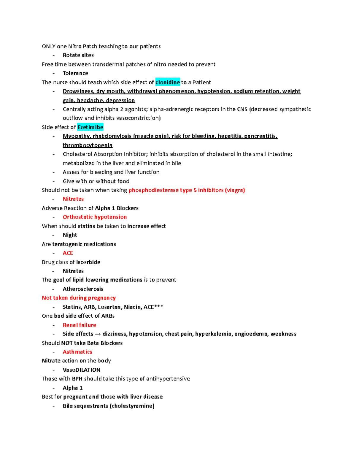 301 EXAM 3 Review - study guide - ONLY one Nitro Patch teaching to our ...