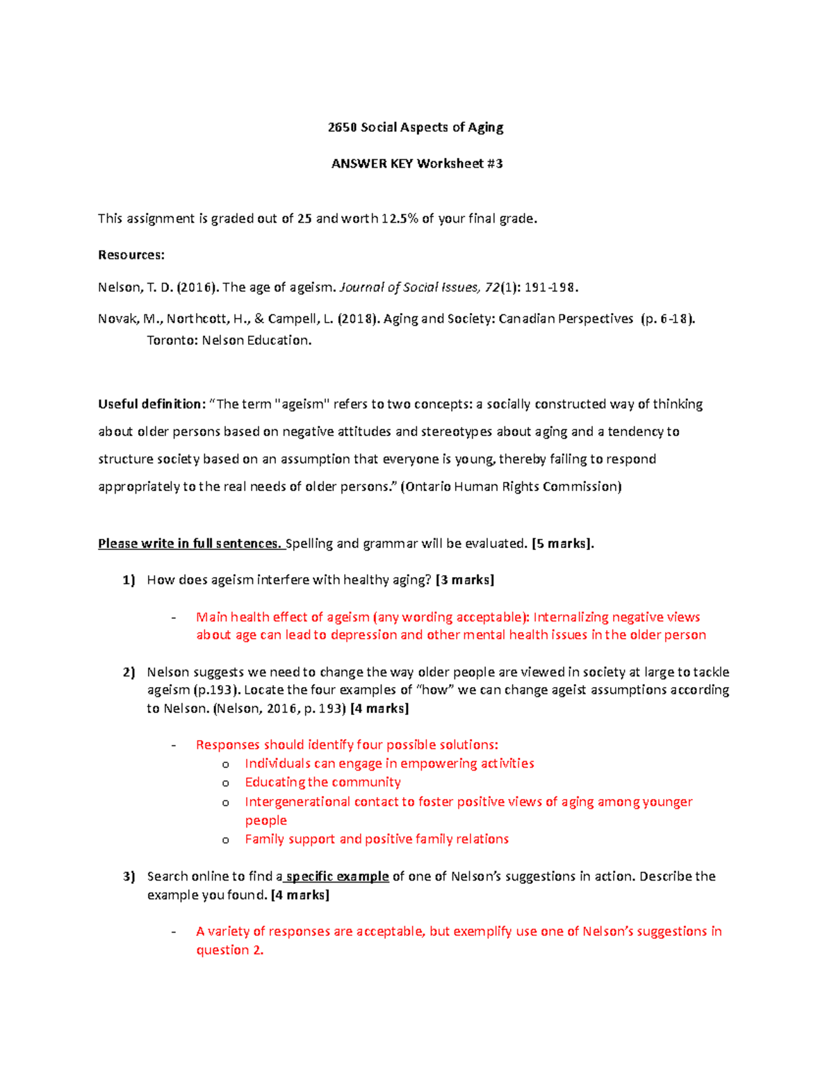 Answerkey Worksheet 2-2023 - 2650 Social Aspects of Aging ANSWER KEY ...