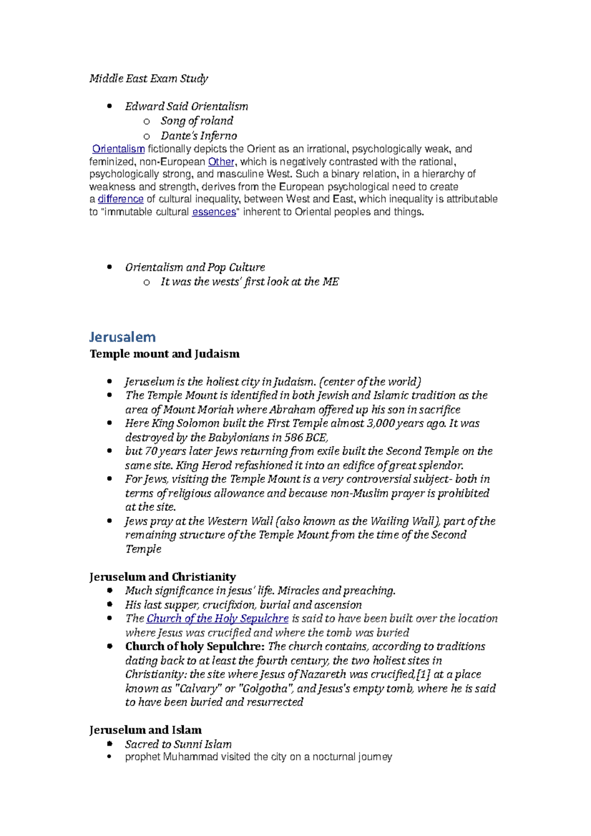 Middle East Exam Study - Lecture notes all - History & the Humanities A ...