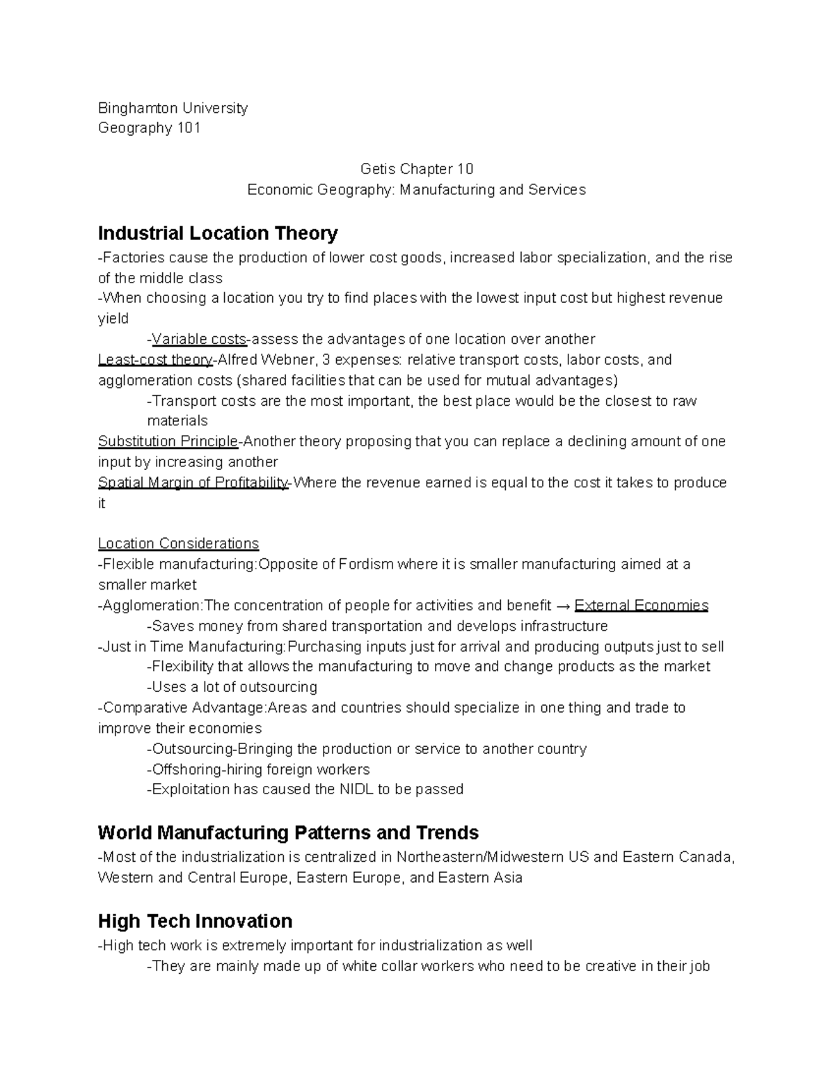Getis 10 Economic Geography - Binghamton University Geography 101 Getis ...