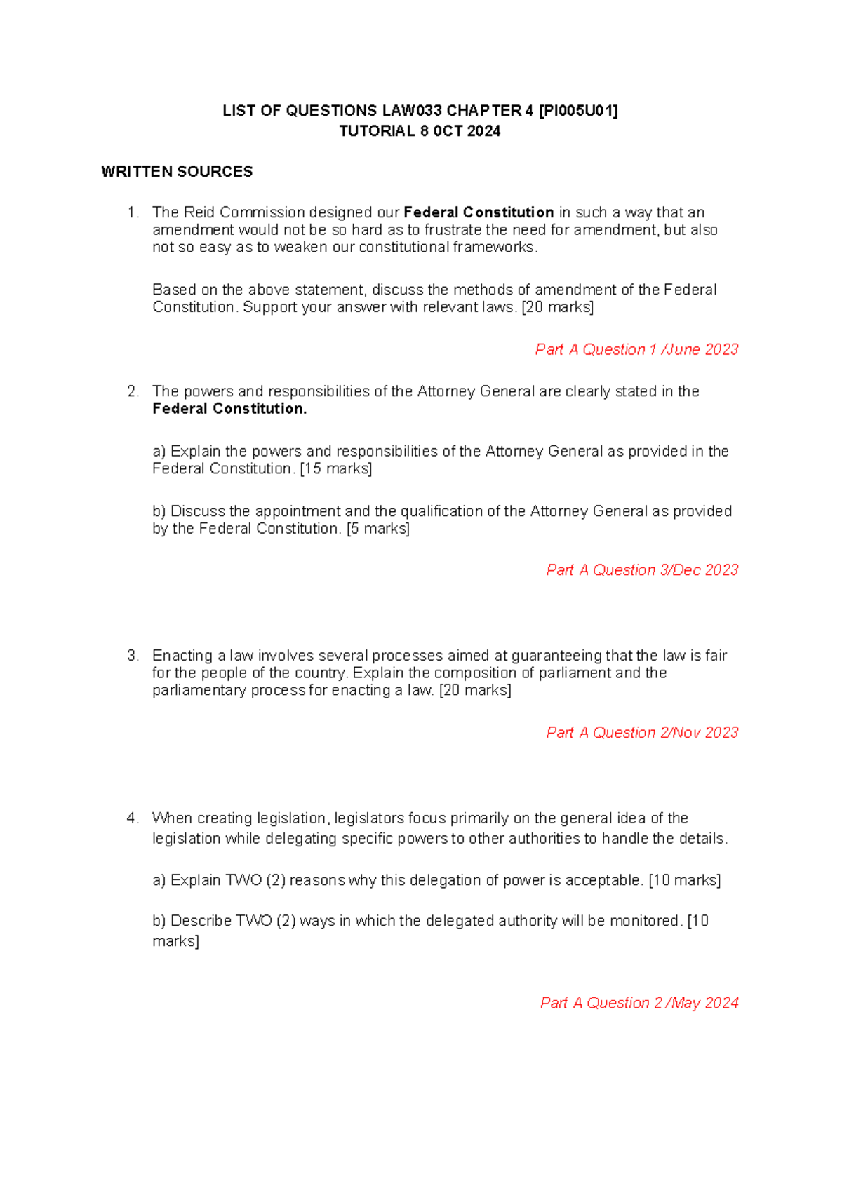 033 Chapter 4 - Tutorial - LIST OF QUESTIONS LAW033 CHAPTER 4 [PI005U01 ...