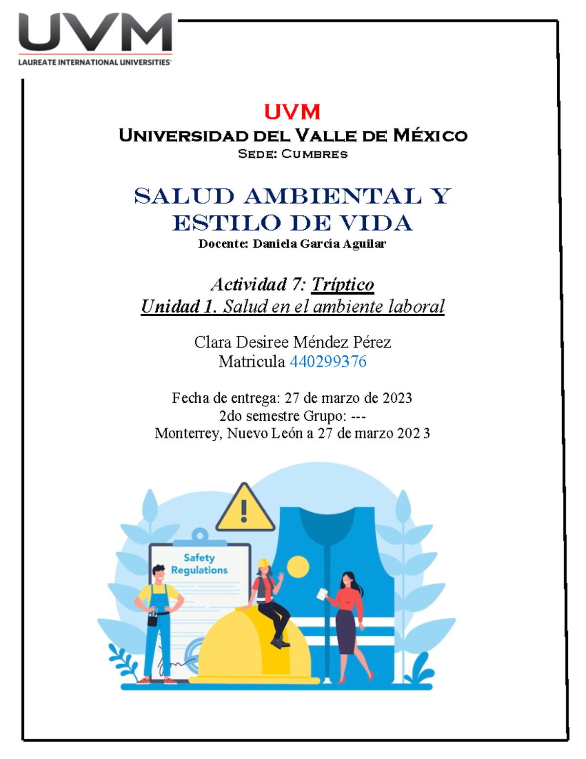 Act#7 salud ambiental - UVM Universidad del Valle de México Sede: Cumbres Salud ambiental y ...