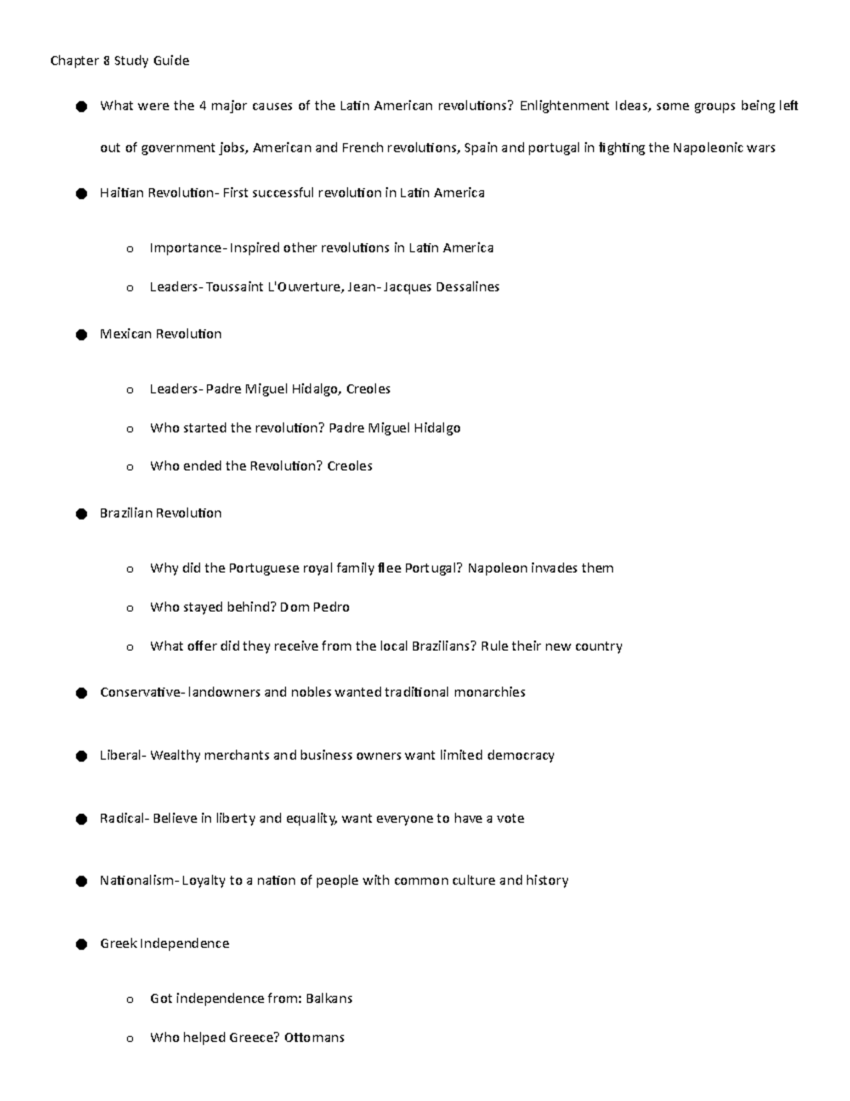 Chapter 8 Study Guide - Chapter 8 Study Guide What were the 4 major ...