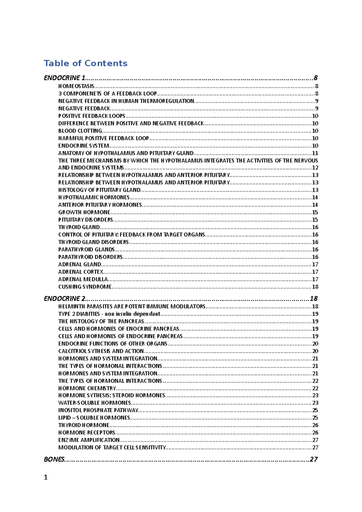 Human Anatomy Notes - Table of Contents ENDOCRINE - Studocu