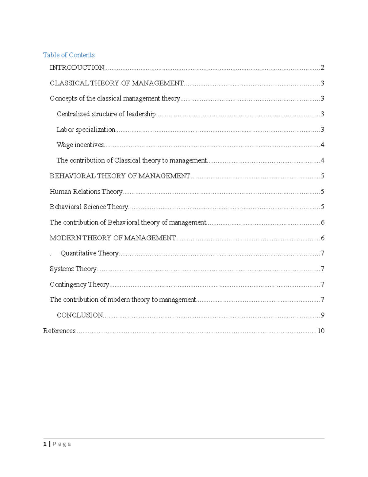 Theories OF Management - Table of Contents - Studocu