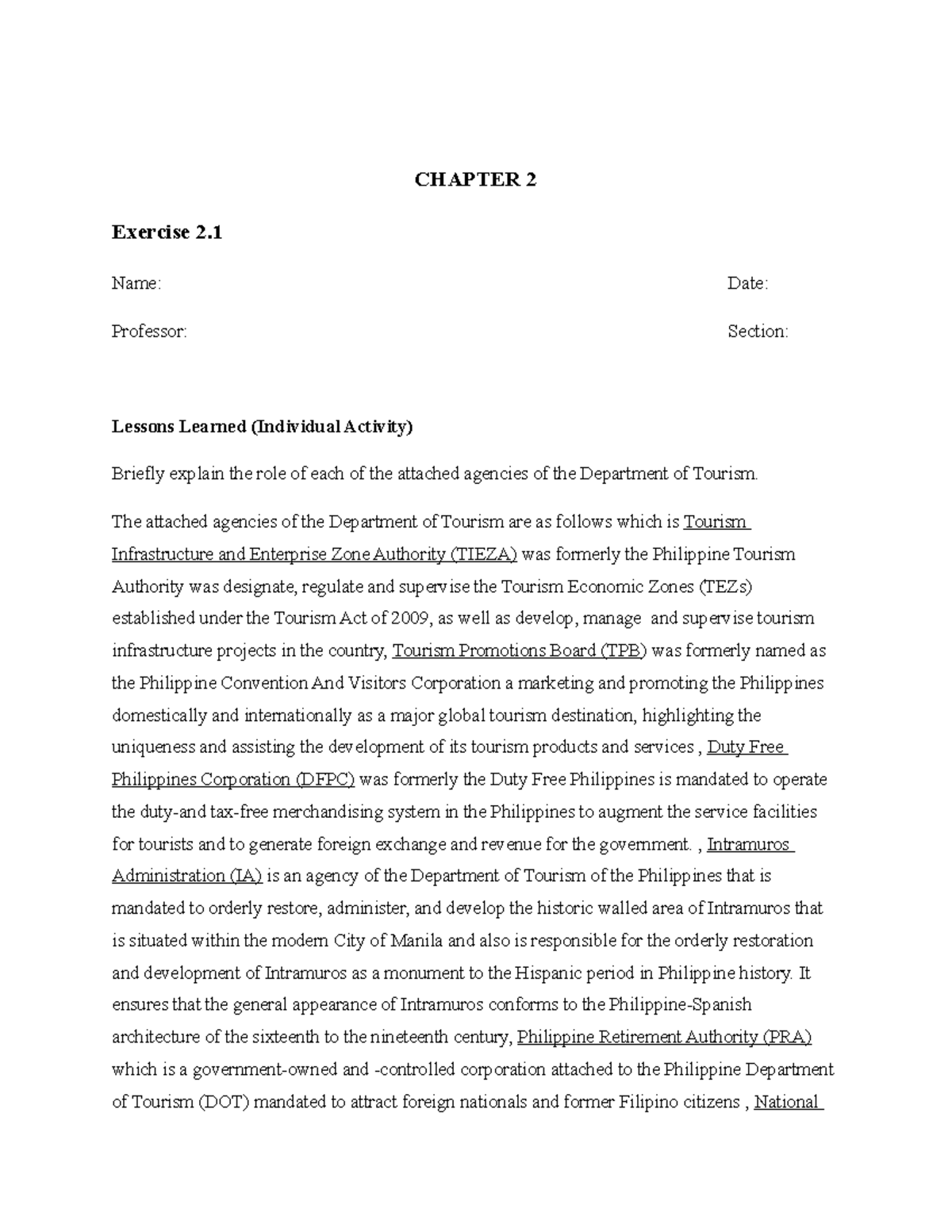 C2-QUIZ - activity - CHAPTER 2 Exercise 2. Name: Date: Professor ...