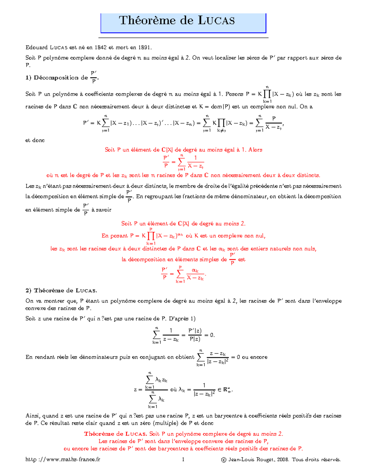Lucas fiche - Summary Mathématique science - Théorème de Lucas Edouard ...